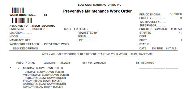 COGZ Preventive Maintenance Software Daily Work Order Generation